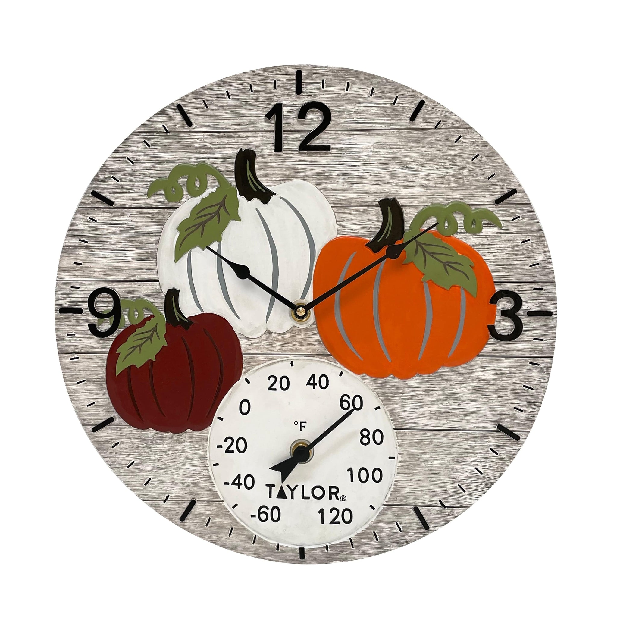 Pumpkin Time Poly Resin Clock and Thermometer