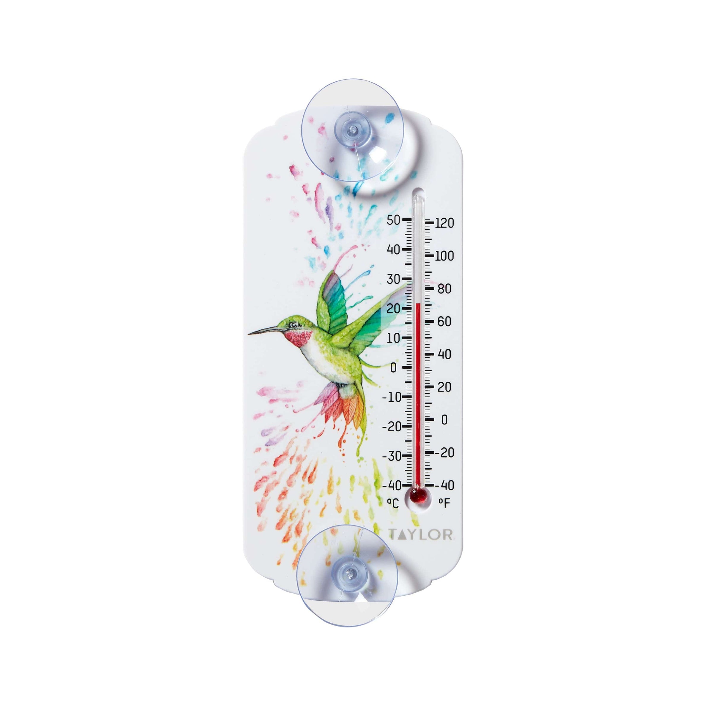 8" Thermometer Rainbow Droplets Hummingbird