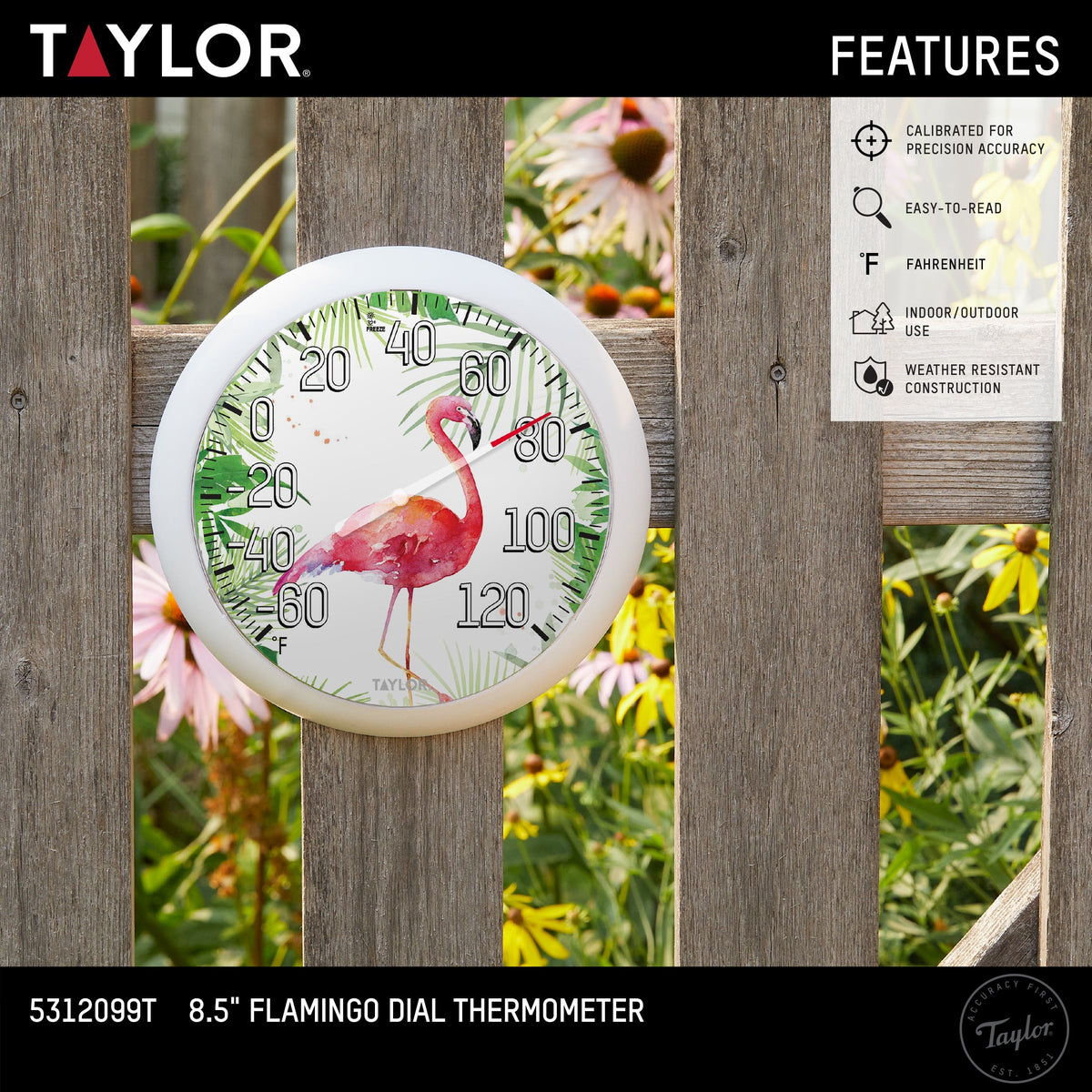 8.5" Round Dial Flamingo Thermometer
