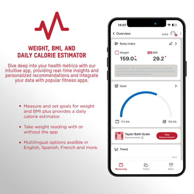 Taylor Smart Body Composition Scale with Precision Hub App, Charcoal