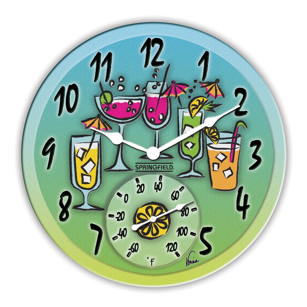 14" Tropical Drink Clock with Thermometer