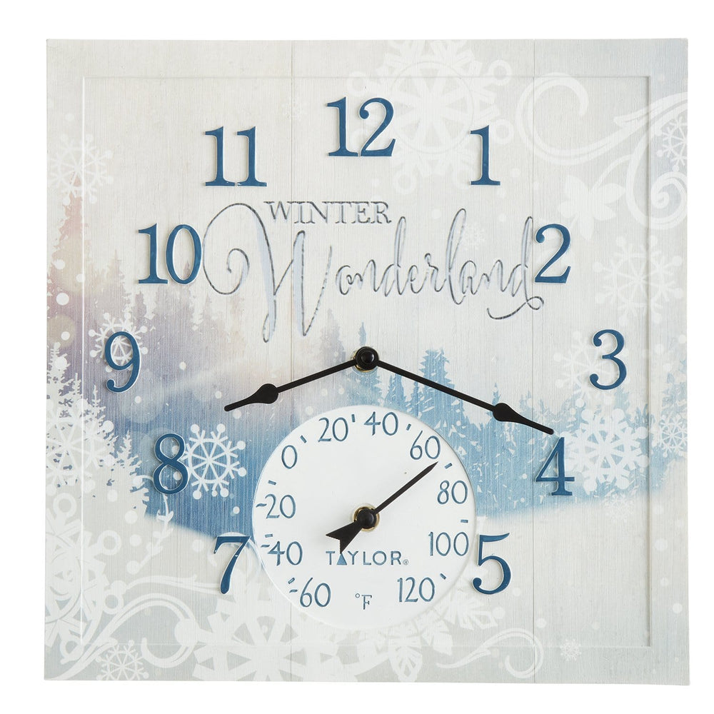 14"x14" Winter Wonderland Clock with Thermometer