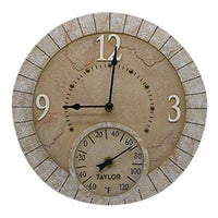 14" Terra Cotta Stone Clock with Thermometer